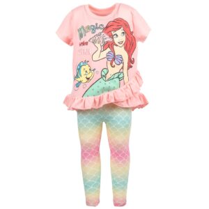 Disney Princess Ariel Toddler Girls Crossover T-Shirt and Leggings Outfit Set Pink 4T