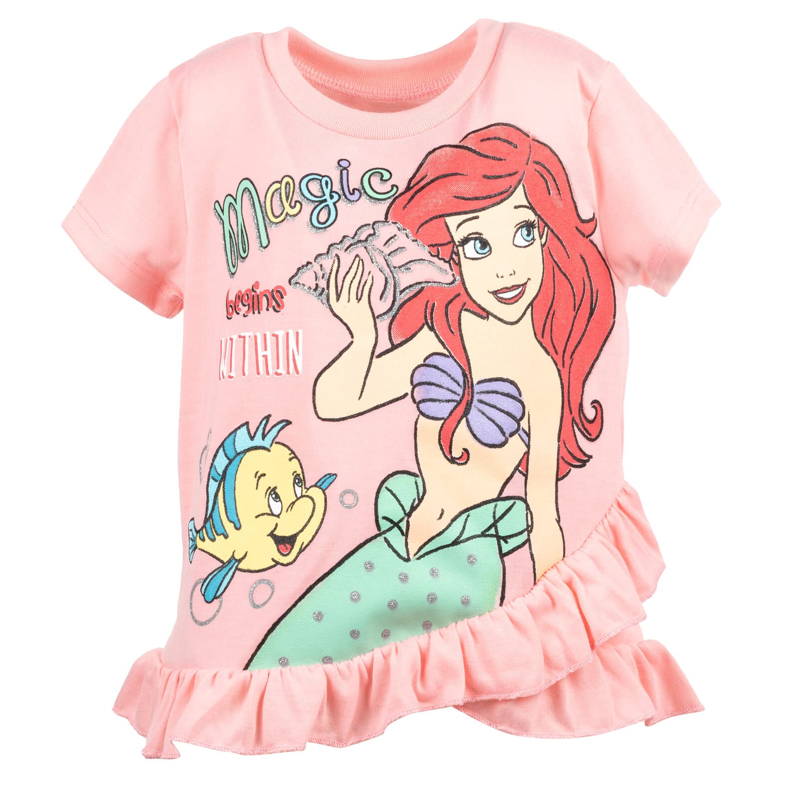 Disney Princess Ariel Toddler Girls Crossover T-Shirt and Leggings Outfit Set Pink 4T