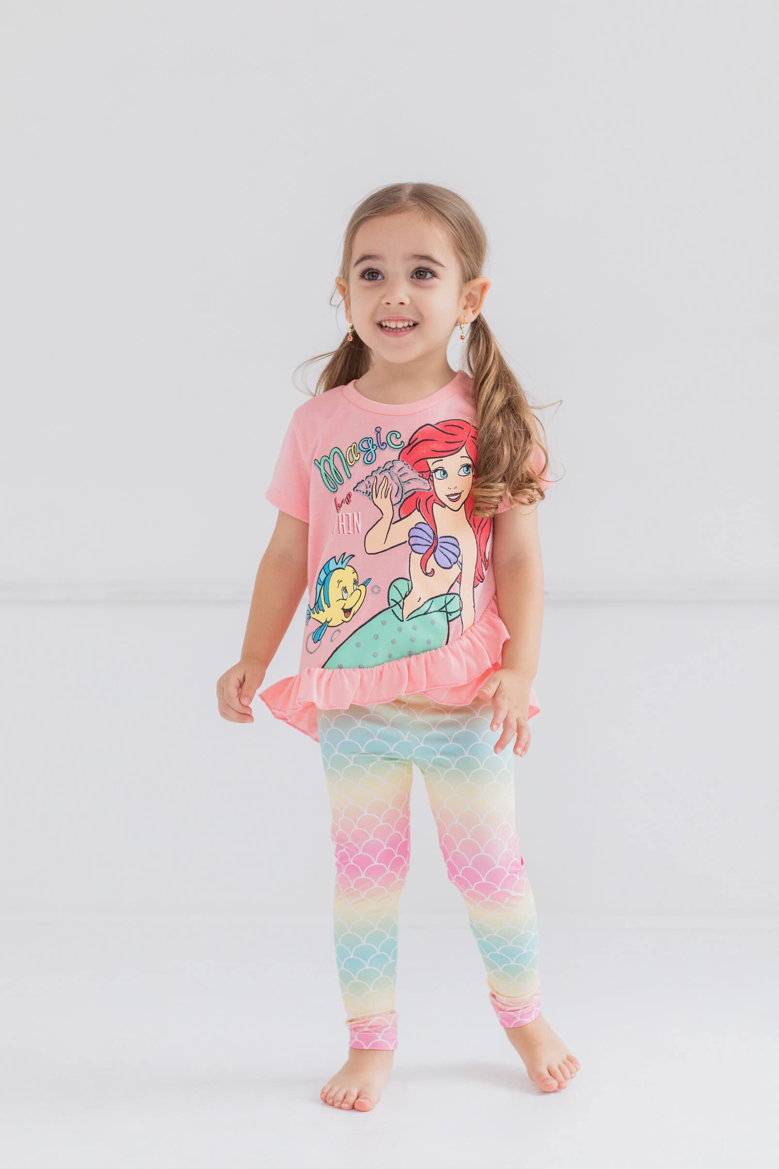 Disney Princess Ariel Toddler Girls Crossover T-Shirt and Leggings Outfit Set Pink 4T