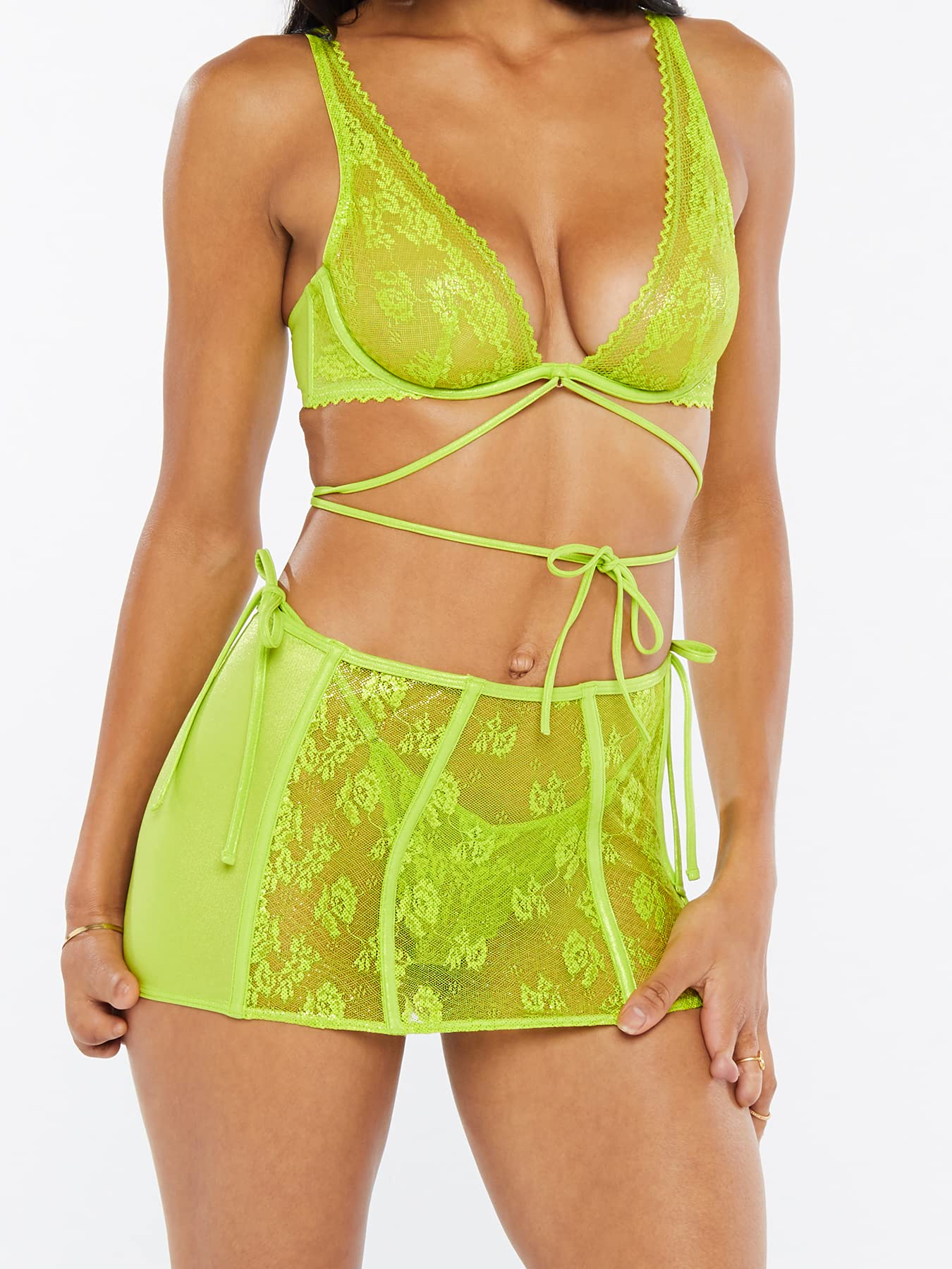 Savage X Fenty, Women's, Caged Lace Skirt, Fuji Apple Green, M