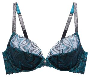 savage x fenty, women's, shining star embroidered half cup plunge bra, wildflower blue starstruck embroidery, 38b