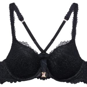 Savage X Fenty, Women's, Romantic Corded Lace Front-Closure Push Up Bra, Caviar, 38DDD