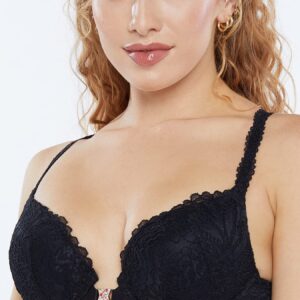 Savage X Fenty, Women's, Romantic Corded Lace Front-Closure Push Up Bra, Caviar, 38DDD