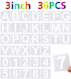 36 pieces large alphabet letter stencils number stencils reusable letter stencils for painting on wood wall fabric rock chalkboard glass (3 inches)