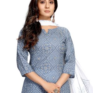 Rajnandini Women's Pure Cambric Cotton Embroidered Kurta Set With Dupatta (JOPLVL212-XL_Grey & White_XL)