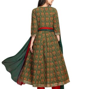 Rajnandini Women's Pure Cambric Cotton Embroidered Kurta Set With Dupatta (JOPLVL213-XXL_Green & Red_XXL)