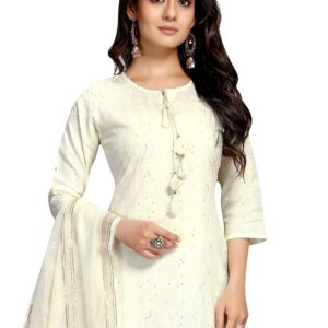 Rajnandini Women's Pure Cambric Cotton Embroidered Kurta Set With Dupatta (JOPLVL214-XXL_Off-White_XXL)