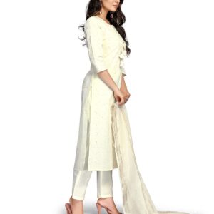 Rajnandini Women's Pure Cambric Cotton Embroidered Kurta Set With Dupatta (JOPLVL214-XXL_Off-White_XXL)