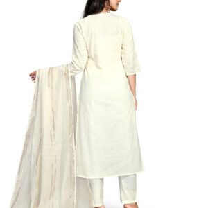 Rajnandini Women's Pure Cambric Cotton Embroidered Kurta Set With Dupatta (JOPLVL214-XXL_Off-White_XXL)