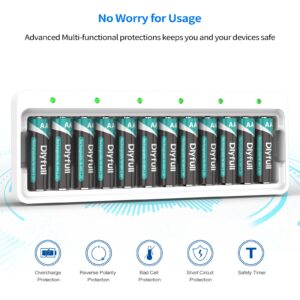 Dlyfull 12 Bay AA AAA Battery Charger, USB and Type-C Selectable High-Speeding Charging for Ni-MH Ni-CD Rechargeable Batteries, USB Cable Included