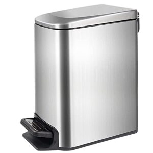 jacy&co small bathroom trash can with lid soft close, 6 liter / 1.6 gallon stainless steel garbage can with removable inner wastebasket, anti-fingerprint finish(silver)