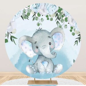 yeele 7x7ft calf elephant round backdrop it's a boy watercolor elephant blue flowers plants background party banner supplies polyester baby shower photography backdrop theme party decoration photo