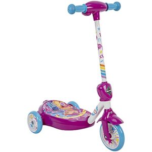 huffy 6v my little pony toddler scooter for kids ages 2-4, bubble machine scooter, 3 wheel balance design, 2mph speed button, simple wall charger, bubble solution and charger included