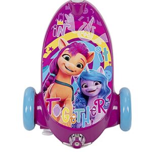 Huffy 6V My Little Pony Toddler Scooter For Kids Ages 2-4, Bubble Machine Scooter, 3 Wheel Balance Design, 2MPH Speed Button, Simple Wall Charger, Bubble Solution and Charger Included