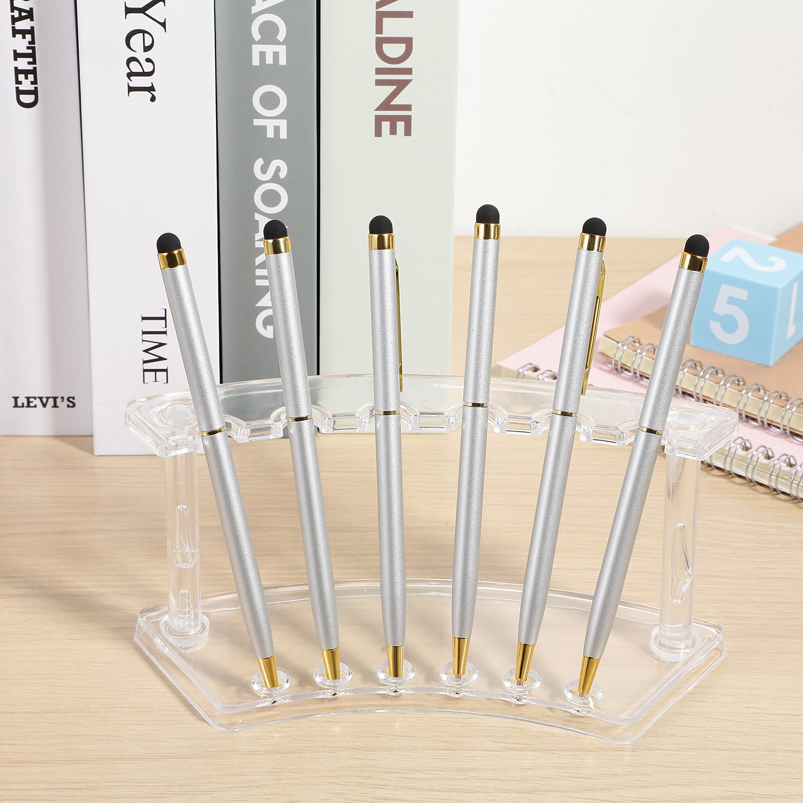 Chinco 6 Pieces Plastic Pen Holder Clear Display Stand 6-Slots Pen Display Stand Eyebrow Pen Stand Makeup Brush Rack Organizer for Back to School Office Home Supplies, Vertical