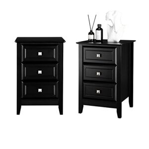 bonnlo upgraded black nightstand with drawers, night stands for bedrooms set of 2, modern bed side table/night stand with metal knobs for small spaces, college dorm, kids’ room, living room, 24h