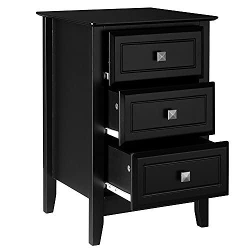 Bonnlo Upgraded Black Nightstand with Drawers, Night Stands for Bedrooms Set of 2, Modern Bed Side Table/Night Stand with Metal Knobs for Small Spaces, College Dorm, Kids’ Room, Living Room, 24H