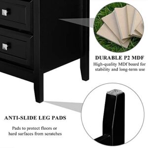 Bonnlo Upgraded Black Nightstand with Drawers, Night Stands for Bedrooms Set of 2, Modern Bed Side Table/Night Stand with Metal Knobs for Small Spaces, College Dorm, Kids’ Room, Living Room, 24H