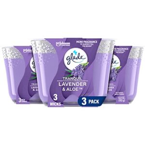 glade candle tranquil lavender & aloe, fragrance candle infused with essential oils, air freshener candle, 3-wick candle, 6.8 oz, 3 count