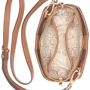 Calvin Klein Lucy Triple Compartment Crossbody, Brown/Khaki/Caramel Embossed