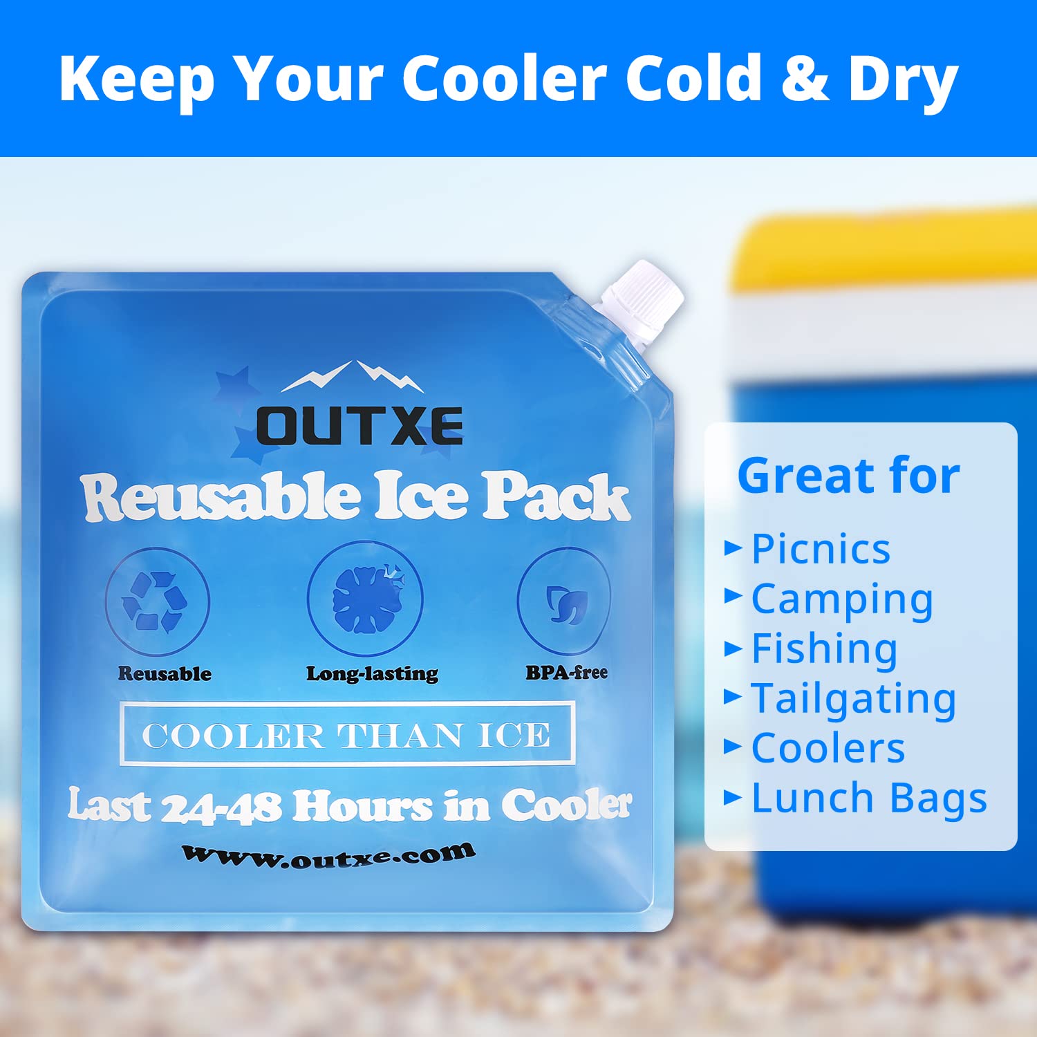 OUTXE Ice Pack for Cooler 4 -Pack Long Lasting Reusable Cold Freezer Packs for Coolers & Cooler Backpack