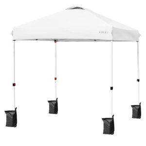 tangkula outdoor pop-up canopy tent, 6.6 x 6.6 ft height adjustable commercial instant canopy w/portable roller bag, 4 weight bags, outdoor camping sun shelter for camping, party (6.6’ x 6.6’, white)