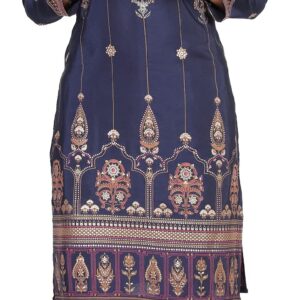 Indian Kurtas for Women Silk Long India Kurti Tunic Party Wear Tops (Blue, 3XL)