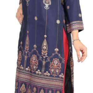 Indian Kurtas for Women Silk Long India Kurti Tunic Party Wear Tops (Blue, 3XL)