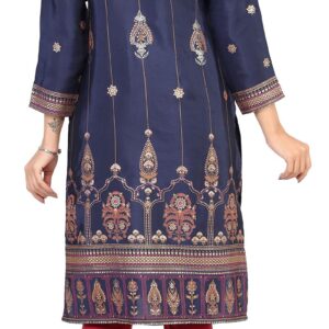 Indian Kurtas for Women Silk Long India Kurti Tunic Party Wear Tops (Blue, 3XL)