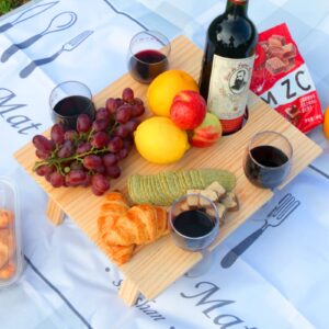 Outdoor Wine Picnic Table,Folding Portable Bamboo Tray with 4 Wine Glass Holder for Cheese and Fruit, Ideal for Camping, Beach, Wine Gifts for Women