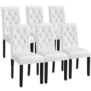 yaheetech dining chairs with leather seat and solid wood legs button tufted padded kitchen chair accent side chair for home kitchen and restaurant, set of 6, white