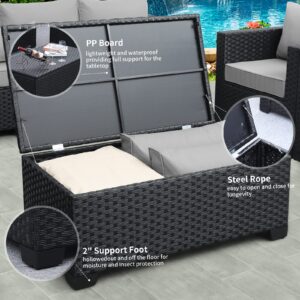 Rattaner Patio Furniture Sets 7 Pieces Outdoor Furniture Sectional Patio Couches Set Storage Table Non-slip Grey Cushions and Waterproof Covers