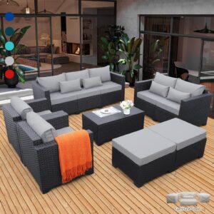 Rattaner Patio Furniture Sets 7 Pieces Outdoor Furniture Sectional Patio Couches Set Storage Table Non-slip Grey Cushions and Waterproof Covers