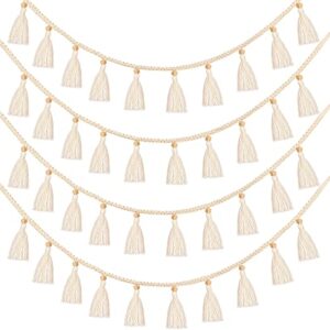 boho macrame tassel garland hanging banner for classroom cotton tassel home decor nursery room decorative wall woven hangings for school supplies party decor(4 pieces,47.2 inch)