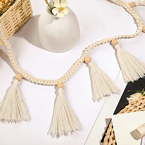 Boho Macrame Tassel Garland Hanging Banner for Classroom Cotton Tassel Home Decor nursery Room Decorative Wall Woven Hangings for School Supplies Party Decor(4 Pieces,47.2 Inch)