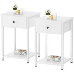 ecoprsio nightstand set of 2 white end table side table with drawer and storage shelf wood night stand modern bedside table for bedroom, living room, sofa couch, hall, easy assembly, white