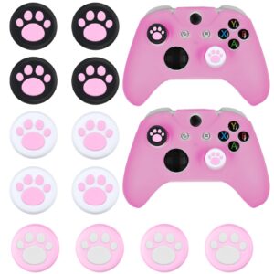 chalyna 14 pcs controller skins anti-slip accessories set silicone cover protector case compatible with xbox one/s/x controller wireless/wired gamepad joystick with 12 cat paw thumb grips (pink)