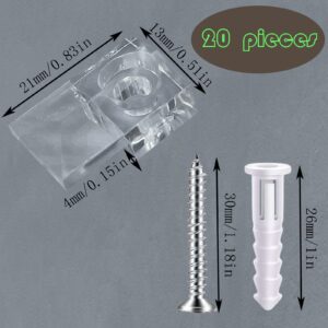 20-Piece Mirror Holder Clip Glass Crystal Clear Plastic Mirror Clip Fixing Clip Kit with Screws and Mirror Hanging Kit (Silver)