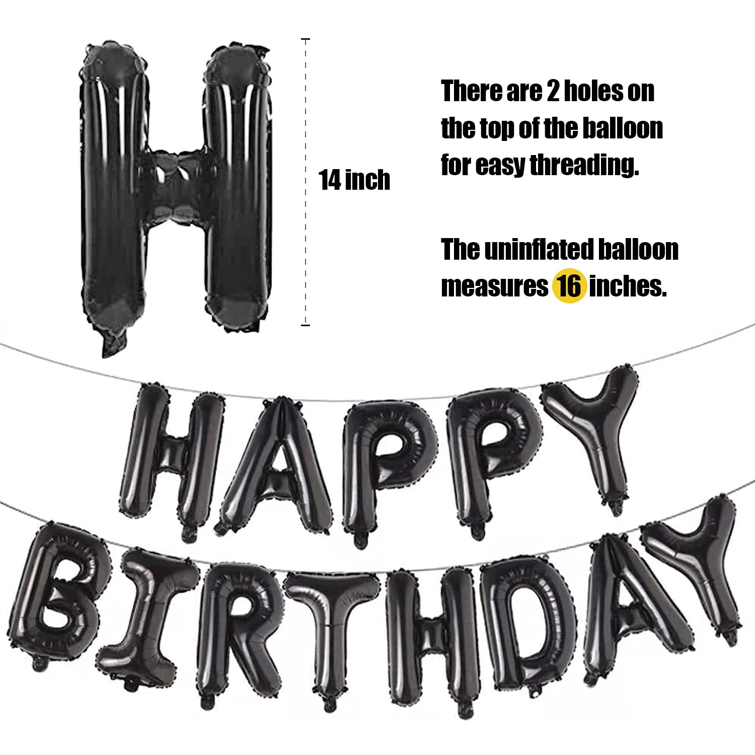 Happy Birthday Balloon Banner Letter Party Decorations, 16 Inch 3D Aluminum Foil Inflatable Hanging Letter kit set, Party Decor and Event Decorations Favor and Supplies for 1St Birthday Kids