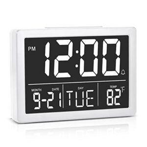 amgico digital alarm clock with snooze, small clock/table clock, 6.3" led digital calendar, 12/24h, adjustable brightness/volume, desk clock for bedroom, living room, office - white