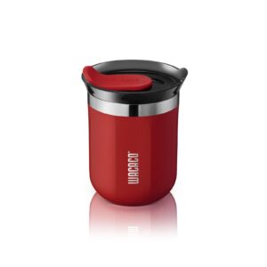 wacaco octaroma classico vacuum insulated coffee mug, double-wall stainless steel travel tumbler with drinking lid, 6 fl oz (180ml), carmine red