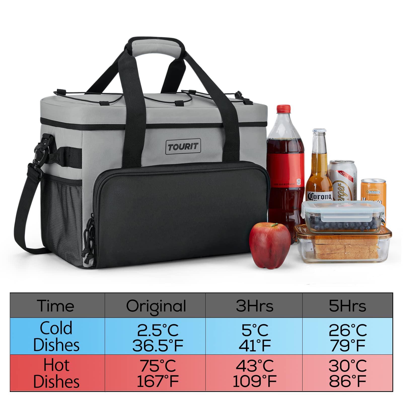 TOURIT Cooler Bag 46-Can Insulated Soft Cooler Portable Cooler Bag 32L Lunch Coolers for Picnic, Beach, Work, Trip, Grey