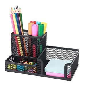 viujuh desk pencil holders desk organizer office supplies caddy with sticky notes holder for office school home 3 compartments black