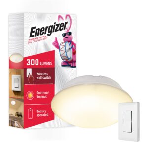 energizer led ceiling fixture, battery operated, wall switch remote, wireless, 300 lumens, up to 50 ft remote control, perfect for laundry room, garage, closets and more, 58823-t1