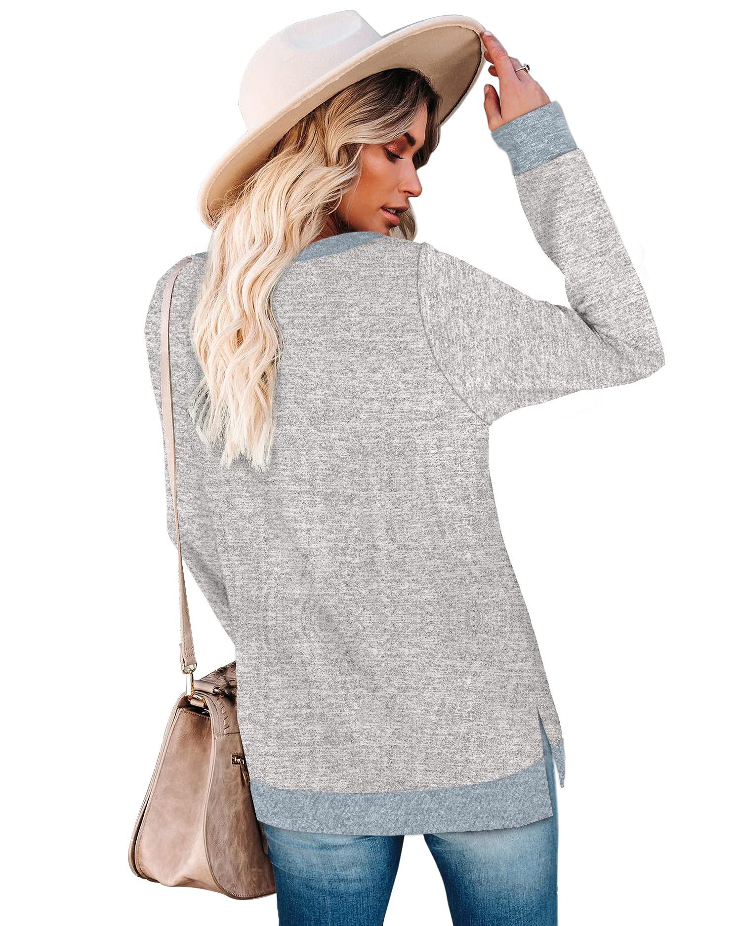 Fall Sweaters for Women Trendy Long Sleeve Tunic Tops for Leggings Grey X-Large