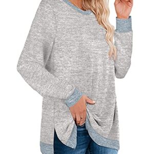 Fall Sweaters for Women Trendy Long Sleeve Tunic Tops for Leggings Grey X-Large