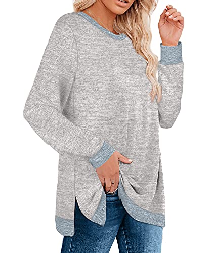 Fall Sweaters for Women Trendy Long Sleeve Tunic Tops for Leggings Grey X-Large