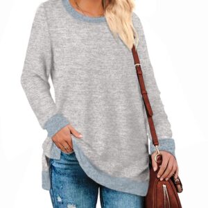 Fall Sweaters for Women Trendy Long Sleeve Tunic Tops for Leggings Grey X-Large