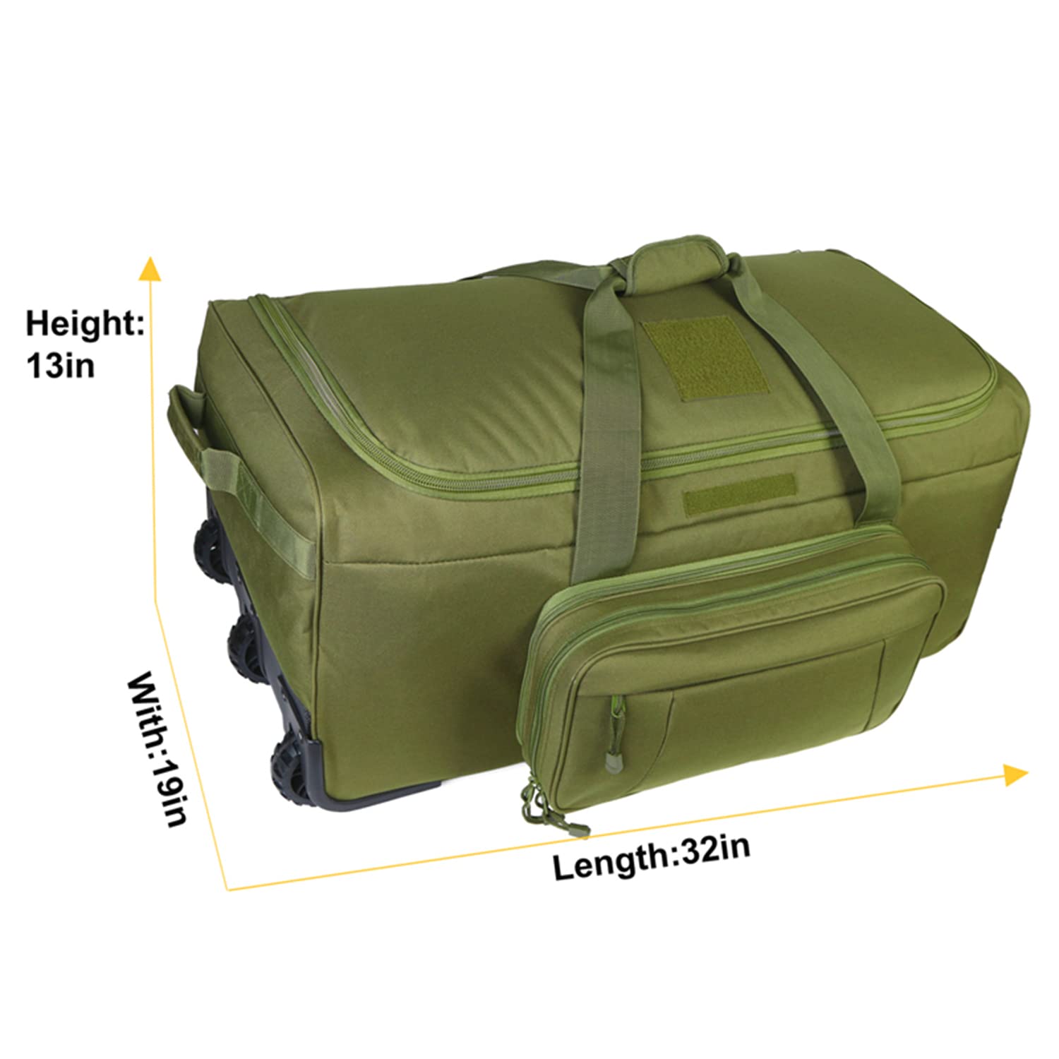 Greencity Duffel Bag Wheels Rolling Deployment Wheeled Military Suitcase Heavy-Duty Extra large deployment bag Capacity 32 Inch，Green