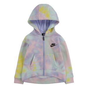 nike girl's club fleece tie-dye full zip (little kids) purple 6 little kid